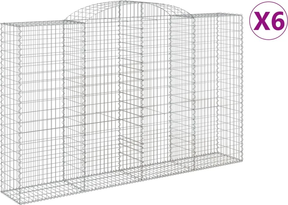 Klenuté gabionové koše 6 ks 300x50x180/200cm pozinkované železo 3146777