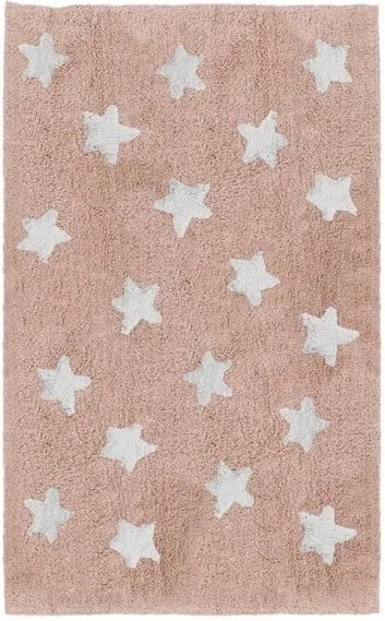 Růžový dětský ručně vyrobený koberec Tanuki Stars, 120 x 160 cm