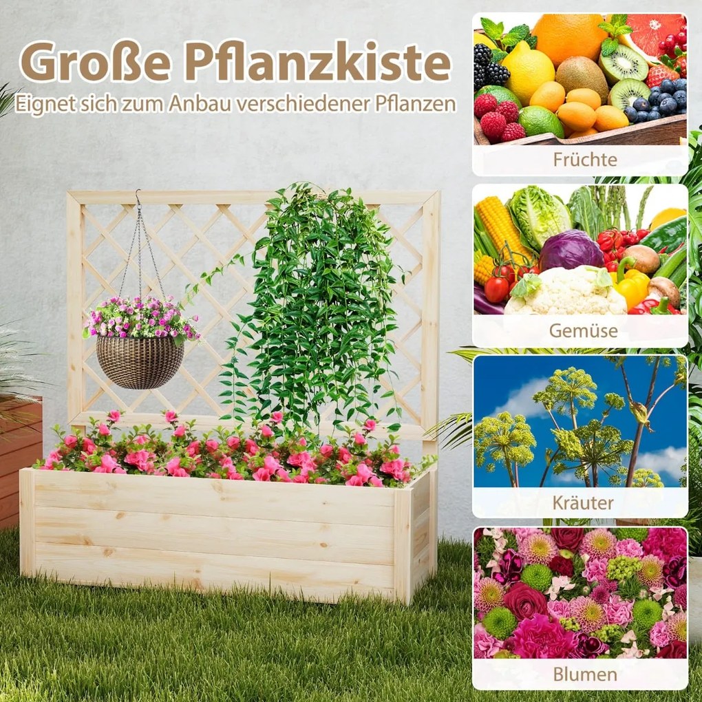 Costway Květinový truhlík s mřížovým vyvýšeným lůžkem s mříží – 98 × 35 × 101 cm