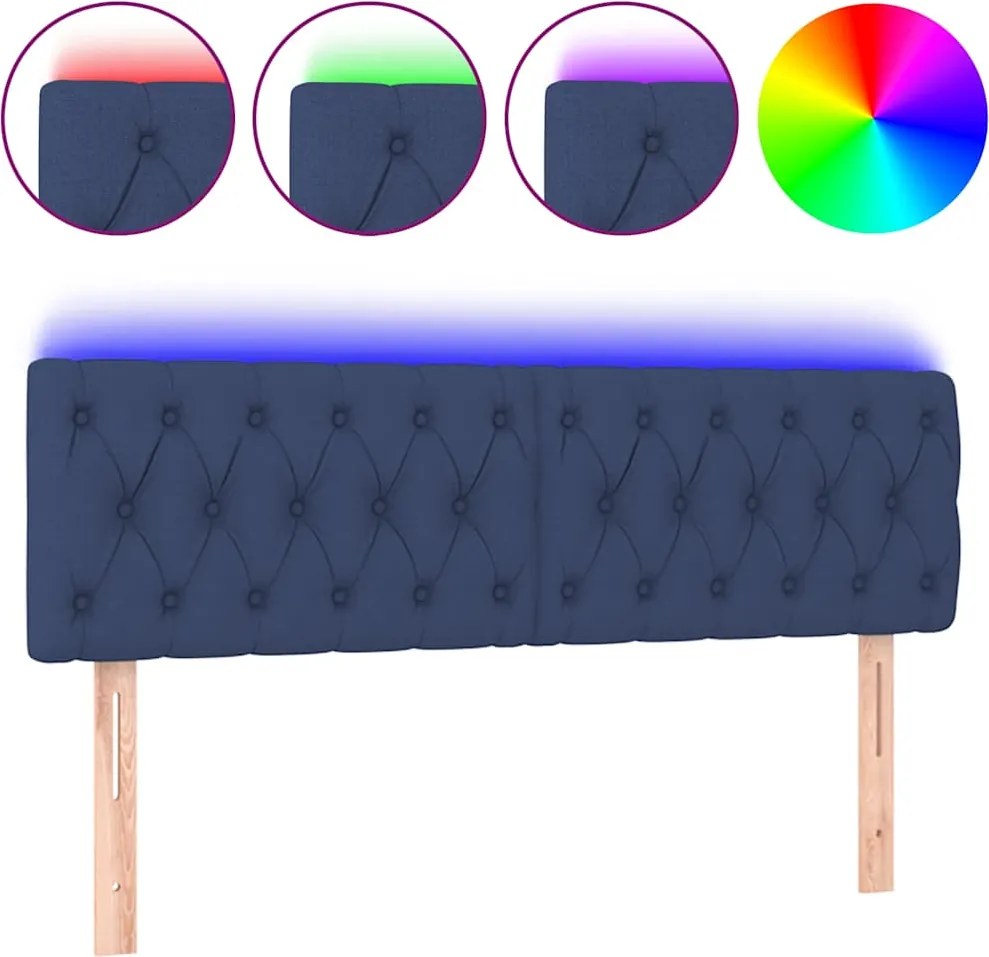 Čelo postele s LED modré 144 x 7 x 78/88 cm textil 3121952