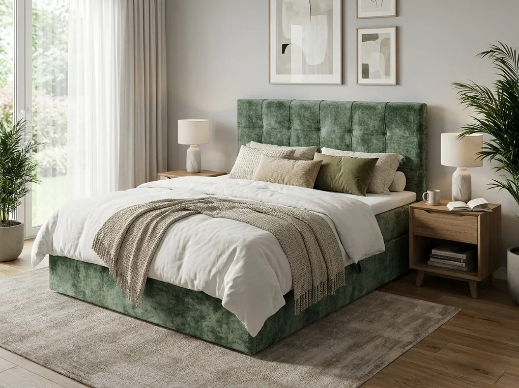 Čalouněná postel boxspring DIRELIS VIBE 160x200 cm tmavě zelená Matrace: Matrace Bonell pružinová