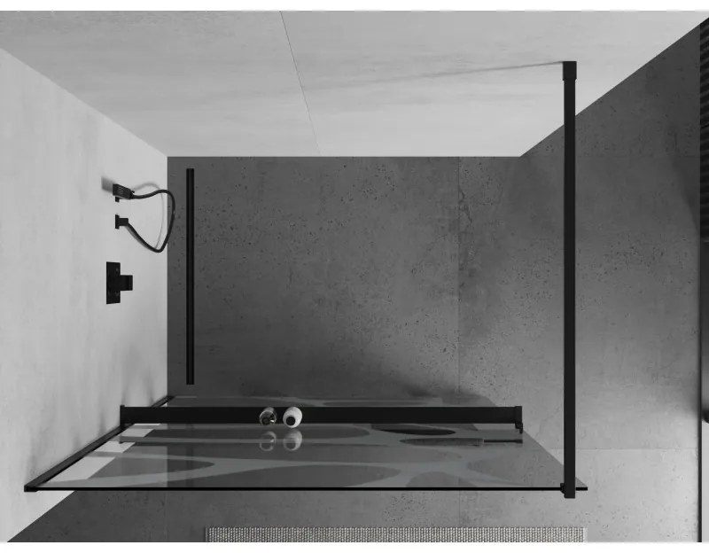 Mexen Kioto+ sprchová zástěna s poličkou a kolejnicí 100 x 200 cm, Průhledné/Bílý vzor 8 mm, Černá - 800-100-121-70-97