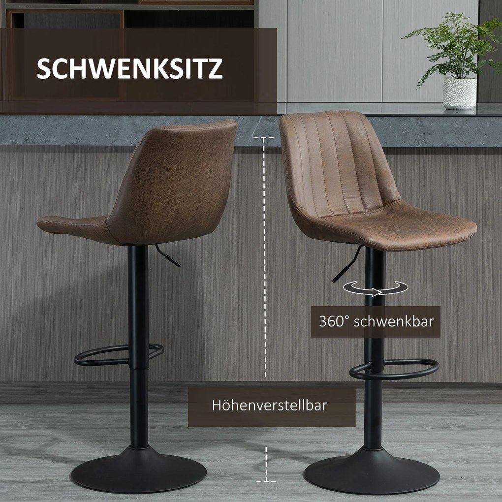 HOMCOM sada 2 barových židlí kuchyňská židle výškově nastavitelná s podnožkami otočná židle hnědá polyester 43 x 46 5 x 89-110 cm pro bar kuchyň