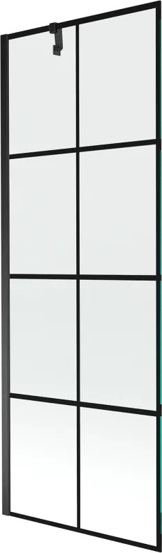 Mexen Next, vanová zástěna 1-křídlová 70 x 150 cm, fixní křídlo, 6 mm čiré sklo s černým vzorem, černý profil, 895-070-000-00-77-70