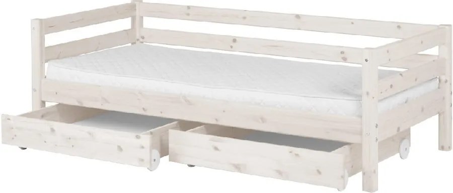 Bílá dětská postel z borovicového dřeva s 2 zásuvkami Flexa Classic, 90 x 200 cm