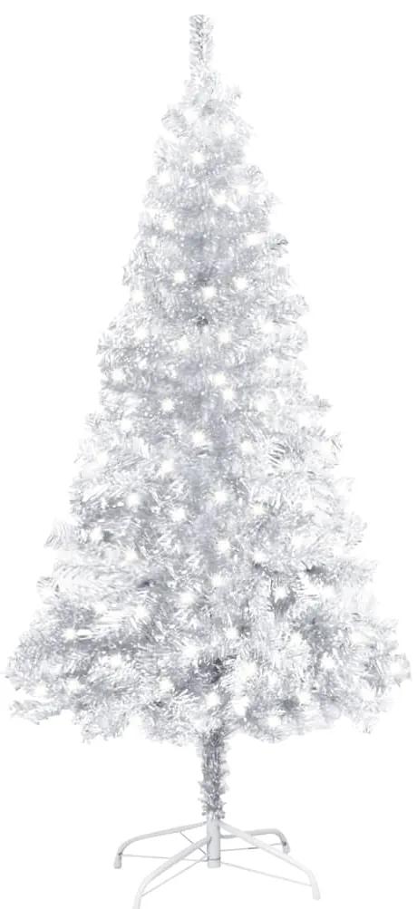3077436 vidaXL Umělý vánoční stromek s LED a stojanem stříbrný 120 cm PET
