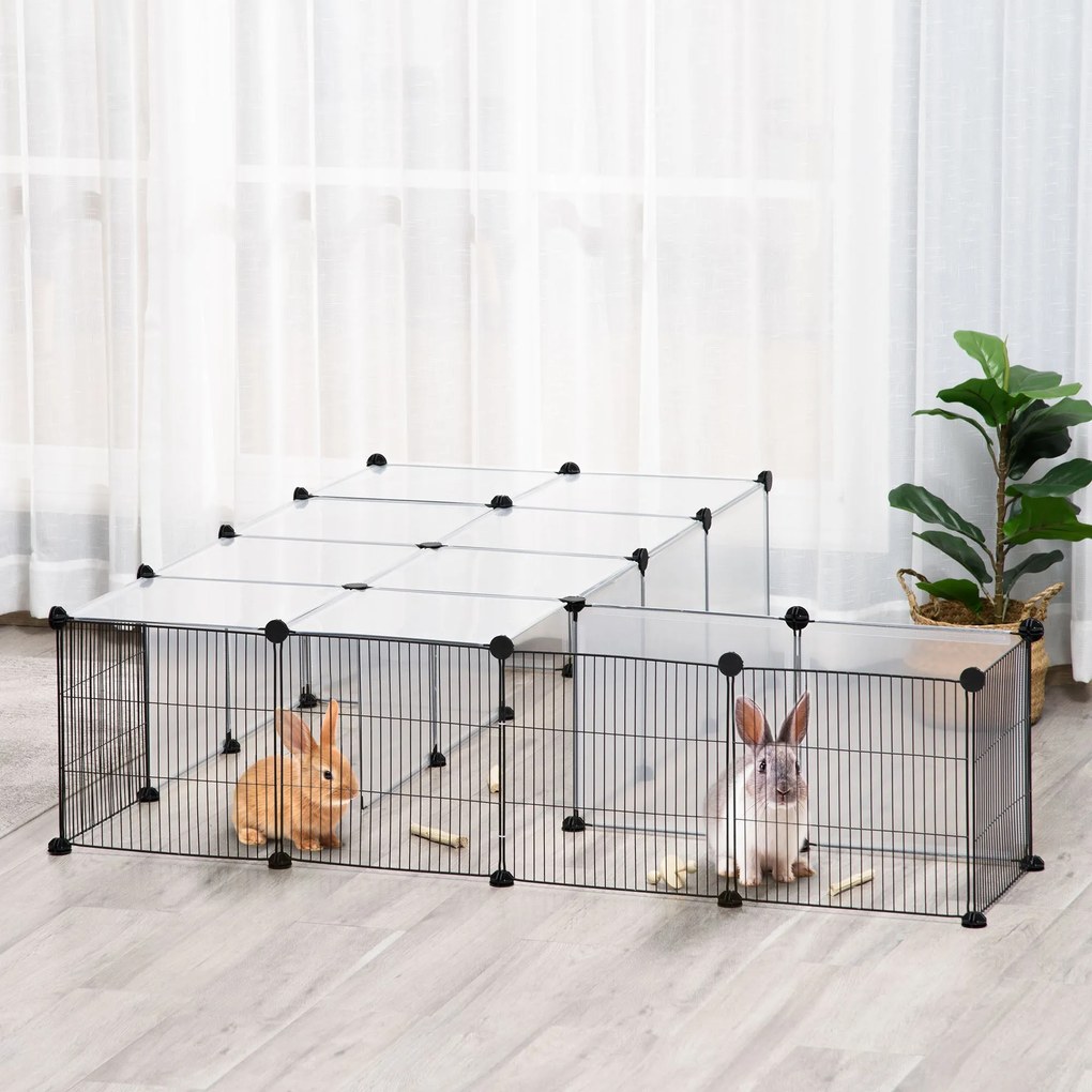 PawHut Kotec pro malé domácí zvířata - 27 panelů s možností přizpůsobení tvaru pro morčata, králíky, činčily 140x70x70 cm