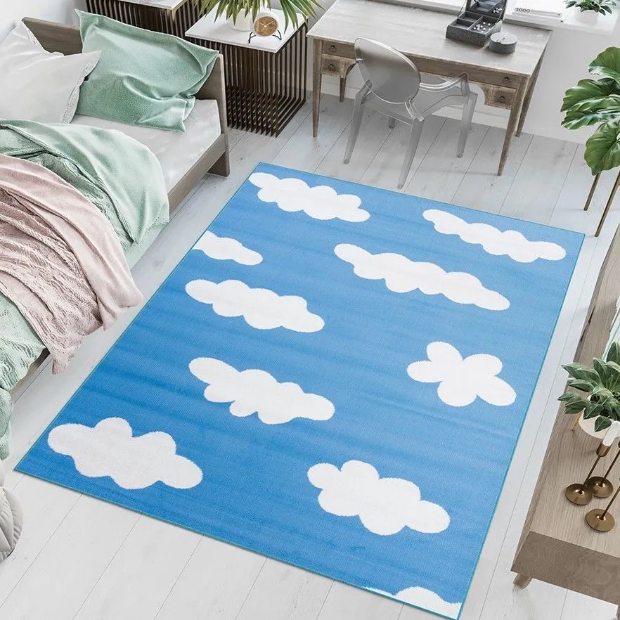 Dětský koberec PINKY Blue Sky White Clouds modrý - 80x150 cm
