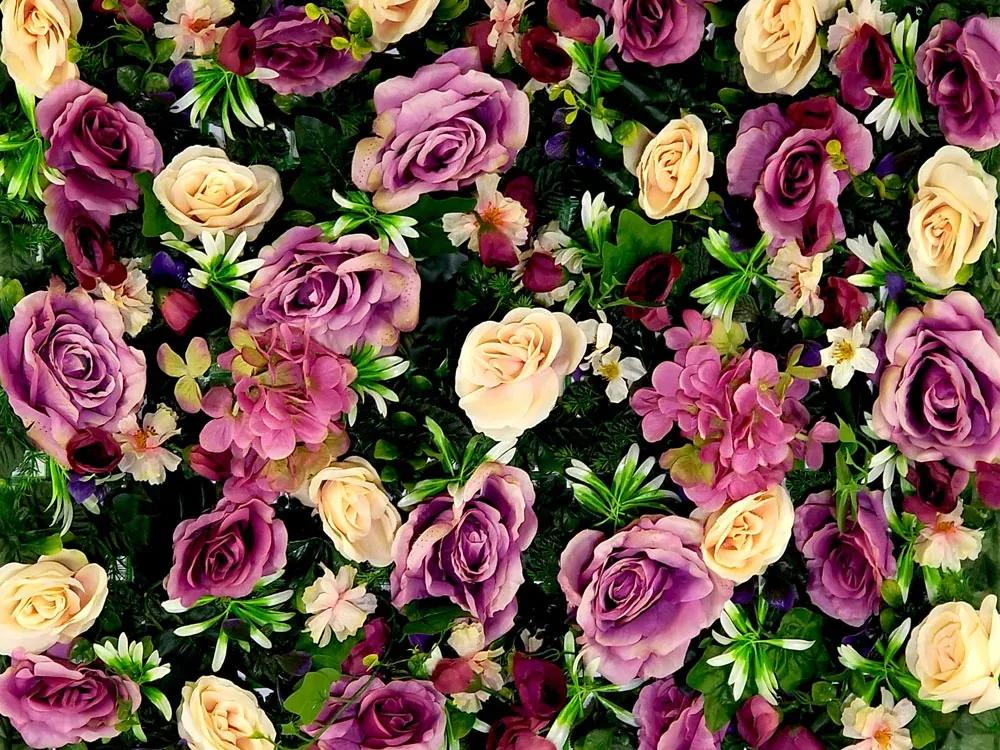 Wall flower - pink/puprple rose and hydrangea, dílec 40 x 60 cm