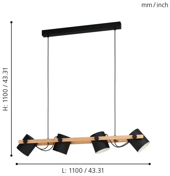 Eglo 43424 - Lustr na lanku HORNWOOD 4xE27/28W/230V