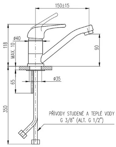 RAV Slezák Sázava Baterie umyvadlová s otoč. ústím 150 mm SA515.0