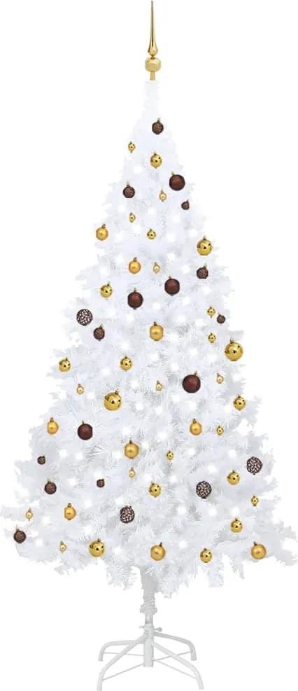 vidaXL Umělý vánoční stromek s LED a sadou koulí bílý 240 cm [3077624] Barva: green and rose