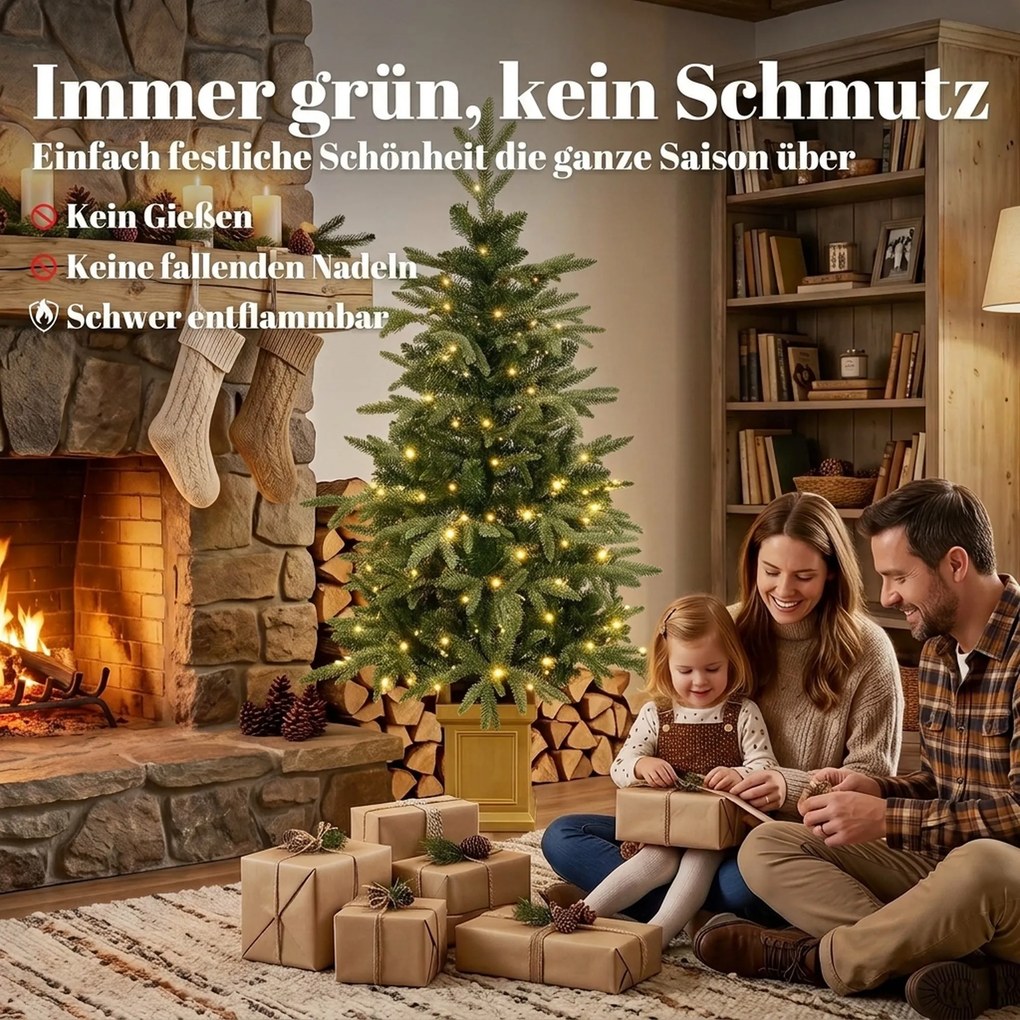 HOMCOM Umělý vánoční stromek, 120 cm Jedle s 110 LED osvětlením 147 špiček, 2 barvy světla, Dálkové ovládání