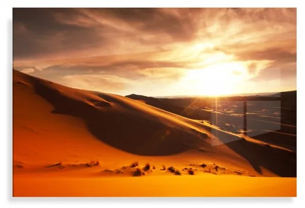 Skleněný obraz 90x60 - Slunce nad pouštní dunou (EXTRA - s vyvrtanými dírami) - Sablo.cz