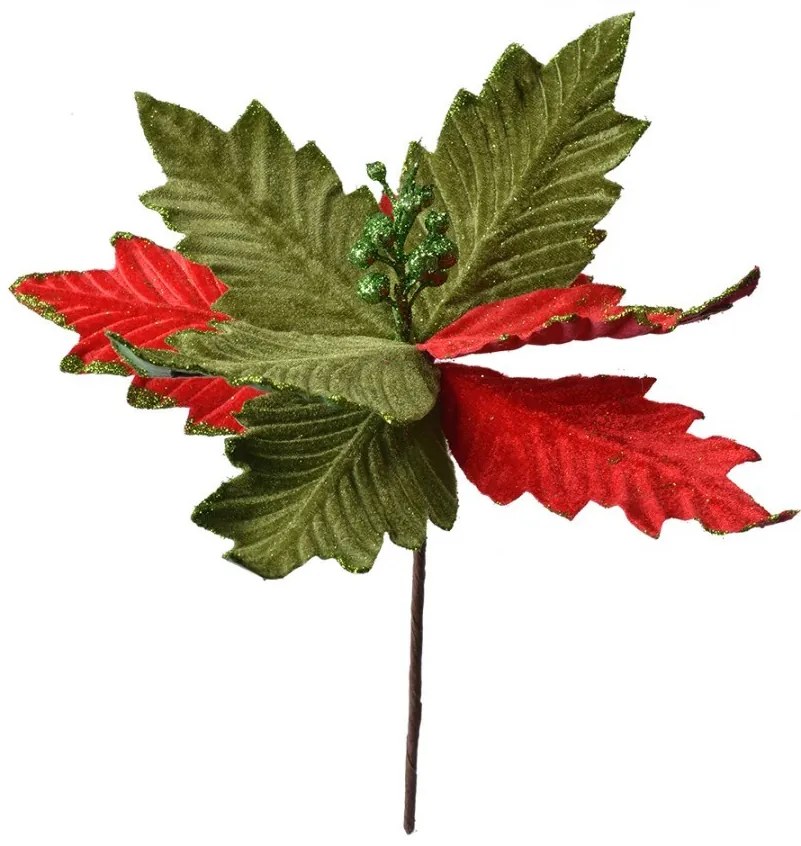 Dekorace zápich červeno-zelená květina vánoční hvězda Poinsettia - Ø 26*28 cm