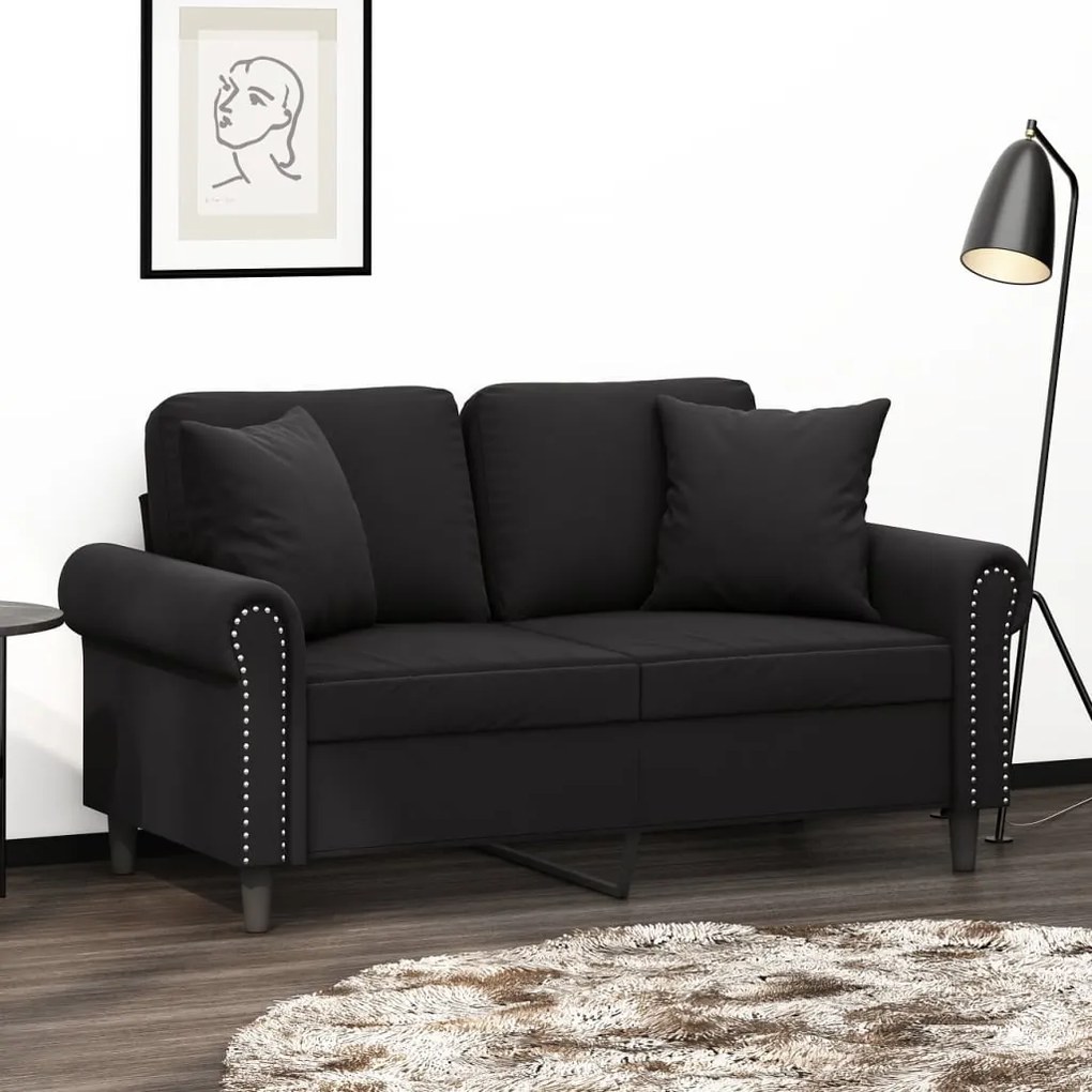 2místná pohovka s polštáři černá 120 cm samet 3200940
