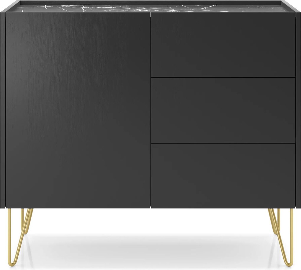 PSK Komoda HOPE, Černá/Marmur Black Royal 97 cm