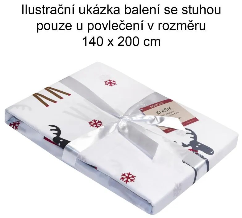 SCANquilt povlečení KLASIK sobíci bílošedočervená 140 x 200/70 x 90 cm