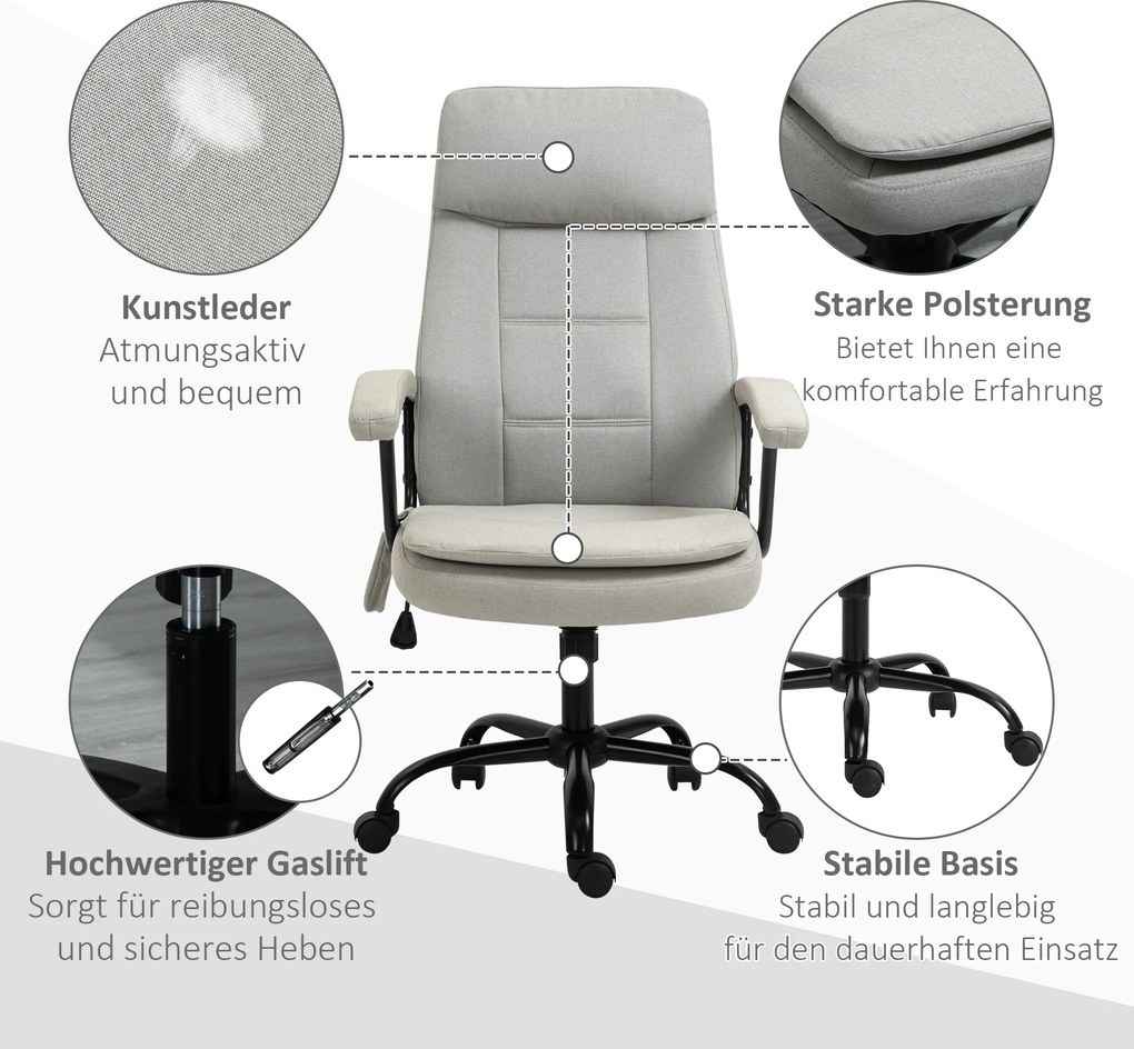 Kancelářská židle Vinsetto s masážní funkcí ergonomická výškově nastavitelná kancelářská židle s houpací funkcí béžová pro pohodlí v domácí kanceláři…