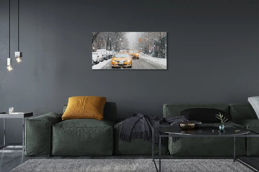Obrazy na plátně Zimě sníh auto s řidičem 120x60 cm