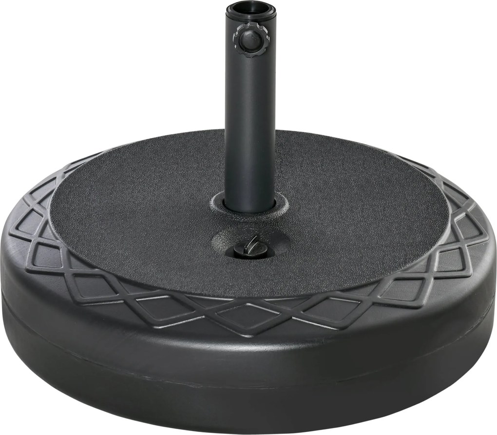 Stojan na slunečník Outsunny do 40 kg, kulatý, naplnitelný, držák, pro tyče o průměru 38/48 mm, pro balkon, terasu, zahradu, černý | Aosom