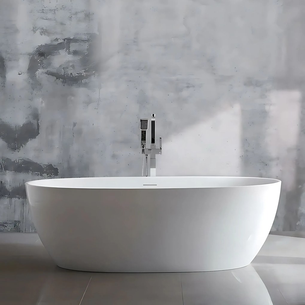 Rea Roma, volně stojící vana 170x75 cm, bílá, černý click-clack, KPL-W6128