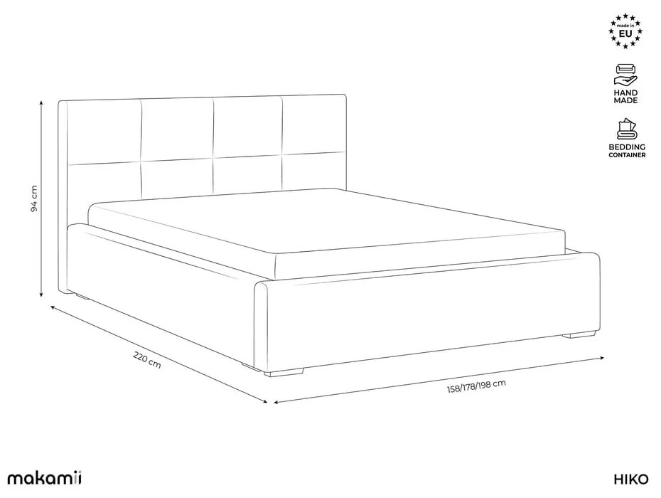 Tmavě zelená sametová čalouněná dvoulůžková postel s úložným prostorem s roštem 140x200 cm Hiko – Makamii