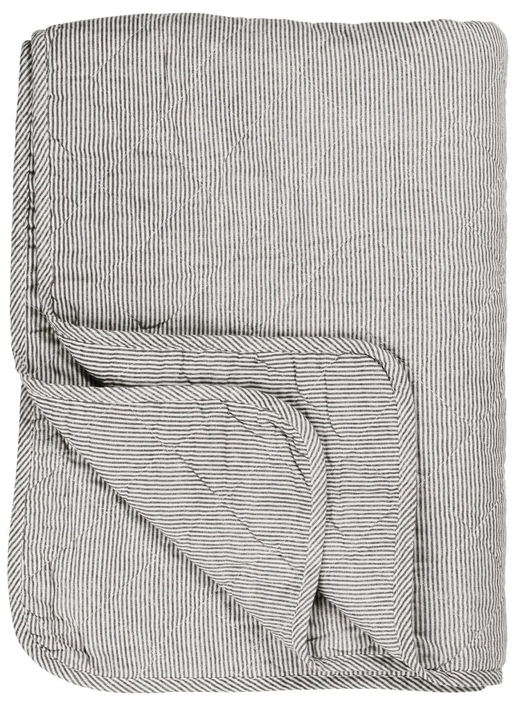 IB LAURSEN Prošívaný přehoz Dark grey stripes 130x180 cm, šedá barva, textil