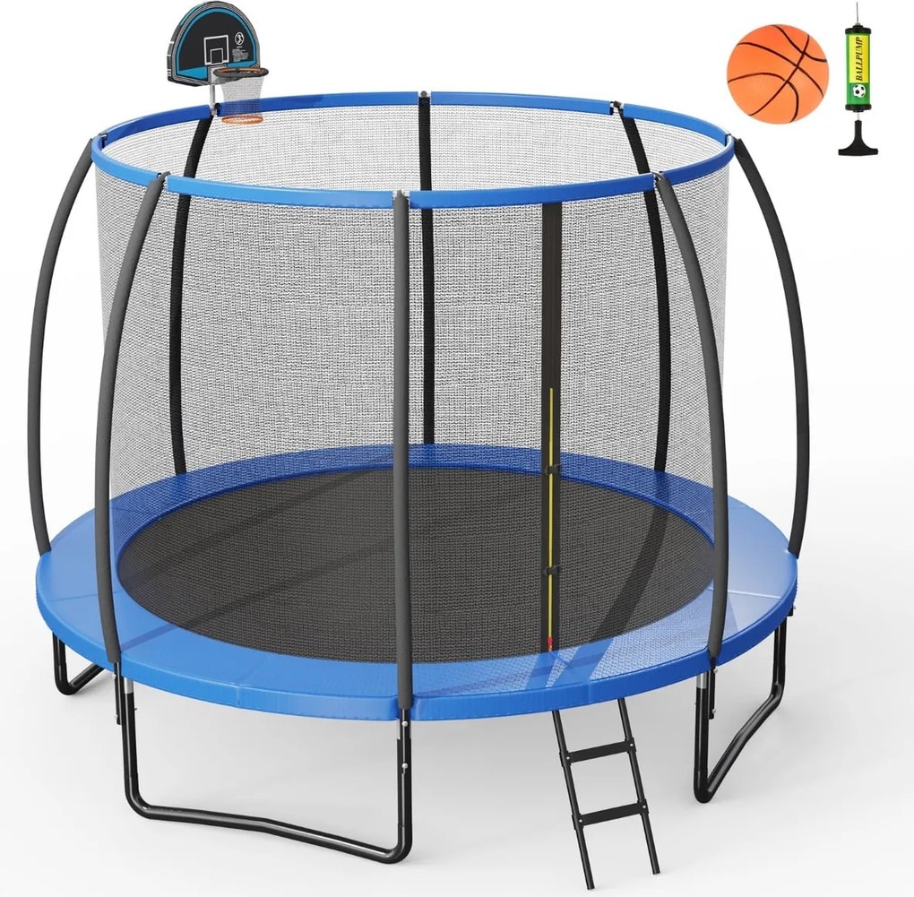 Costway Venkovní trampolína φ333 cm se žebříkem a basketbalovým míčem, ochrannou