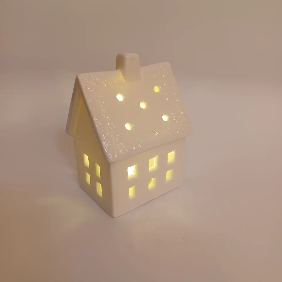 LED dekorace keramický domeček 7 × 6 × 10 cm, teple bílá, 2× LR44