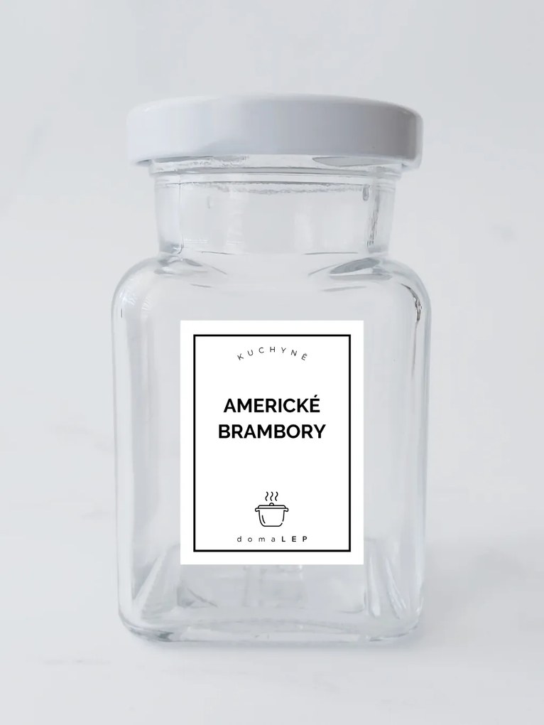 Samolepka na kořenky AMERICKÉ BRAMBORY bílá 3 × 4 cm tučné písmo