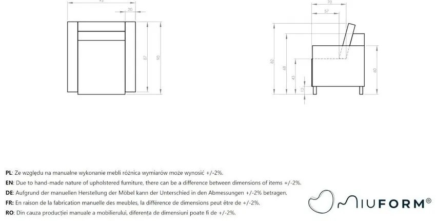 Šedé manšestrové křeslo Lofty Lilly – Miuform