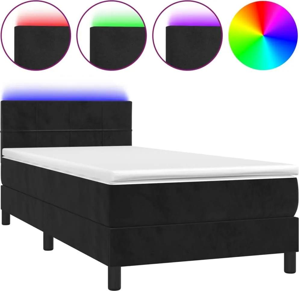 vidaXL Box spring postel s matrací a LED 100x200 cm samet [3134389] Barva: Černá