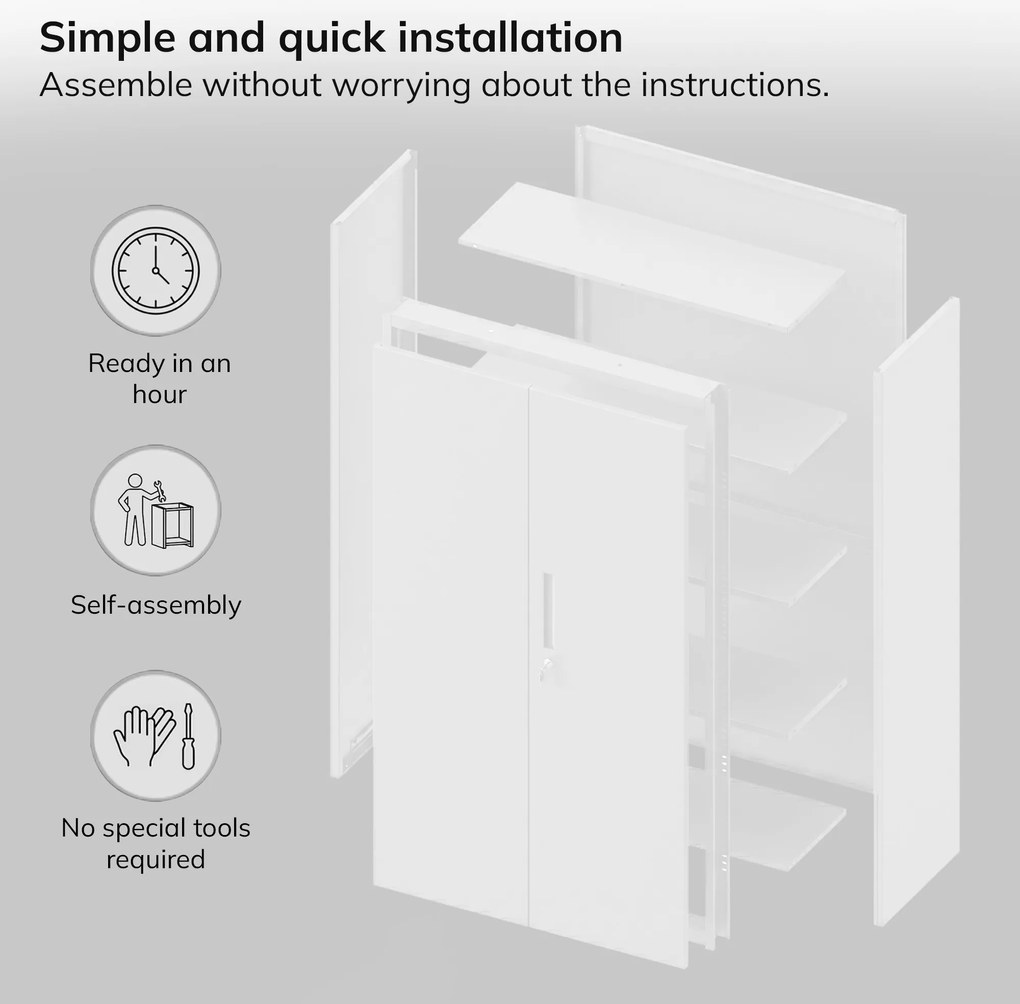 Modulární kovová multifunkční skříň s vysokou zásuvkou bílá MEGAN 1950 x 900 x 400 mm