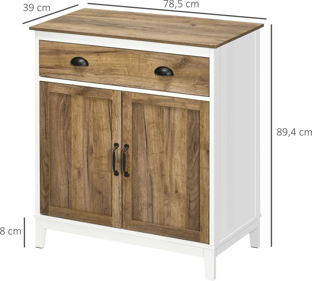 HOMCOM Komoda do obývacího pokoje se zásuvkou, 2 dvířky a nastavitelnou policí pro ložnici, jídelnu a kuchyň 78,5x39x89,4 cm Hnědá
