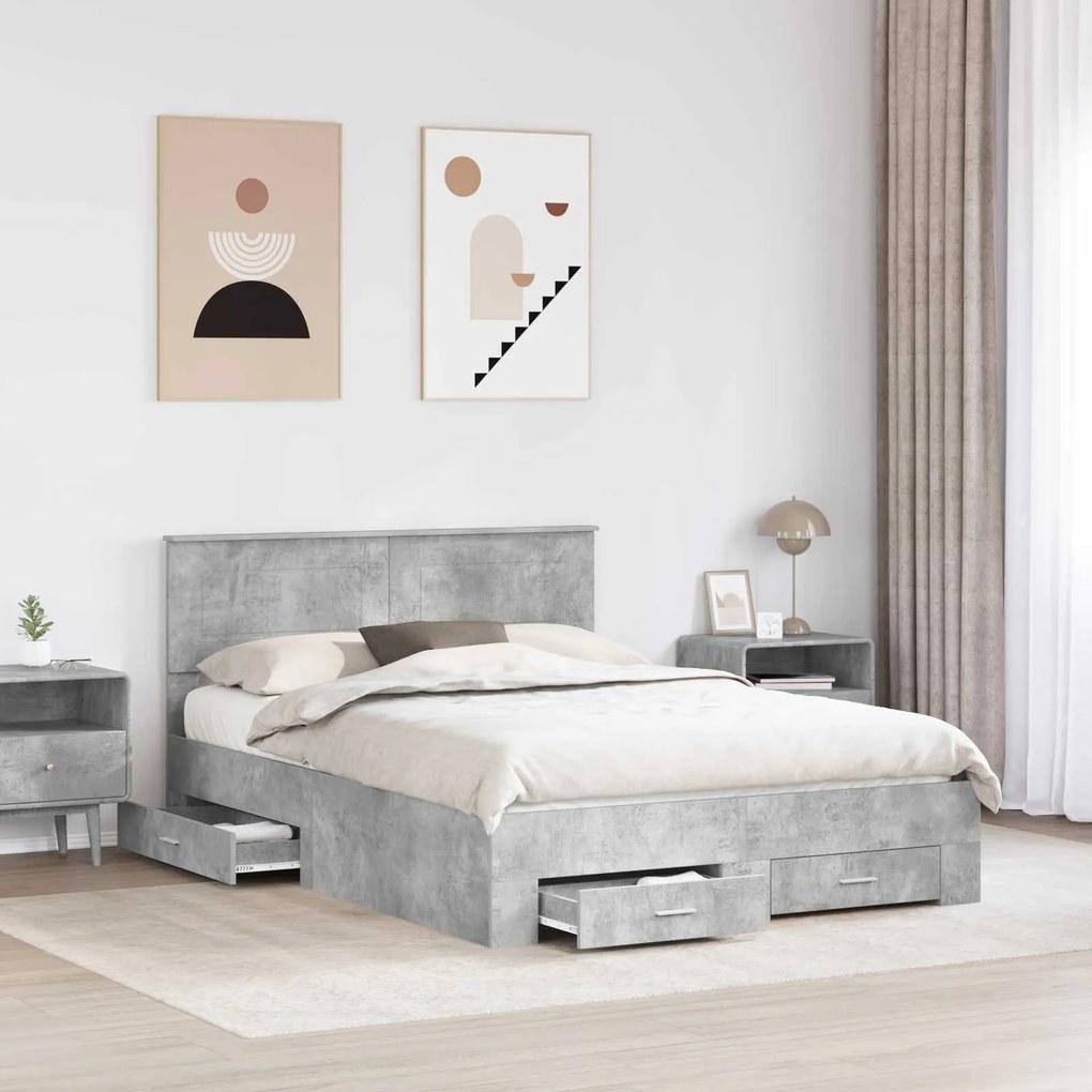 Rám postele s čelo Betonově šedá 140 x 190 cm Kompozitní dřevo 3408257