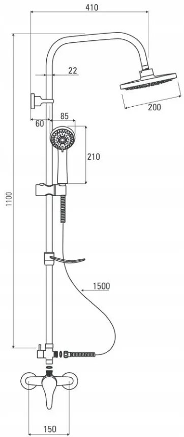 Deante Neo Joko Round, sprchový set s pákovou baterií a 5-funkční ruční sprchou, chrom, NBJ_01RK