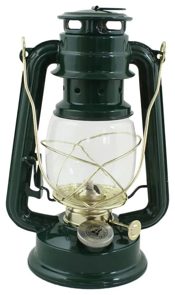 Petrolejová lampa Hurricane Green Brass 24 cm Strömshaga