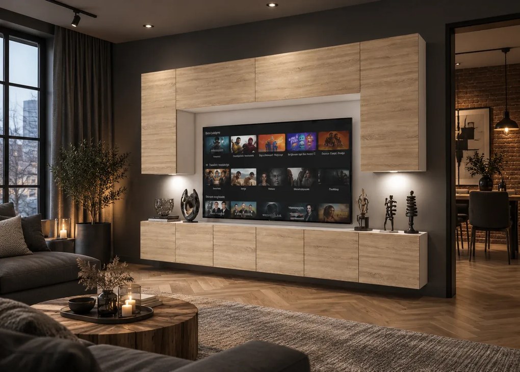 Obývací stěna 300 cm TV dubová dub sonoma IMP PRIMO 2/5/W/DS/0/0