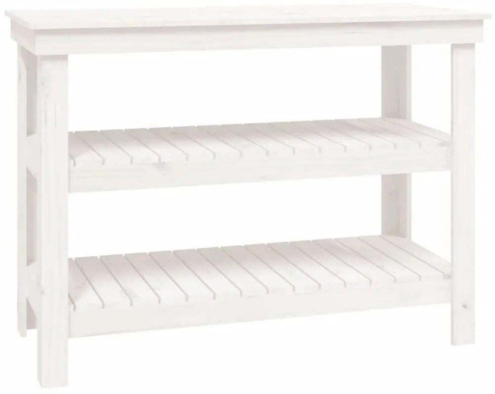 Dílenský stůl bílý 110,5 x 50 x 80 cm masivní borové dřevo,  823645