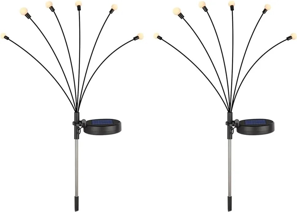 Verk Group SOLÁRNÍ ZAHRADNÍ SVÍTIDLA KULIČKY 2 KUSY PO 6 LED SVÍTIDLECH DÉLKA 70 CM