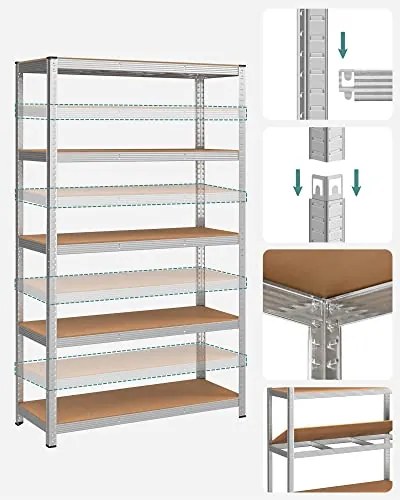 5patrový policový systém, ocelový policový systém pro úložné účely, nosnost 875 kg, 60 x 120 x 200 cm, stříbrná