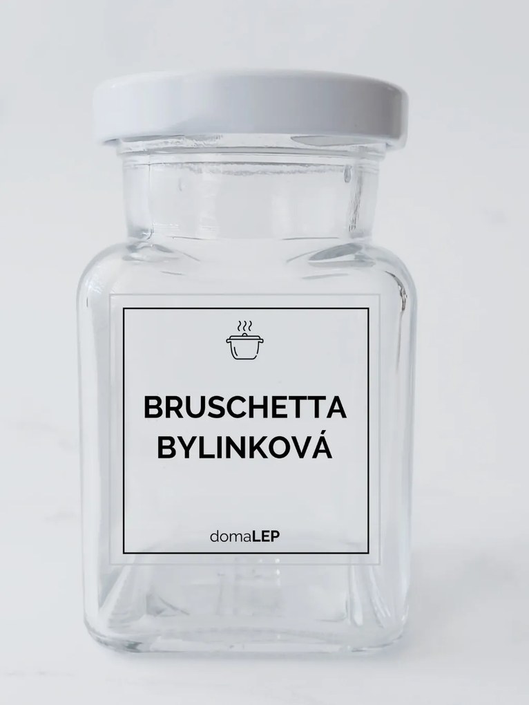 Samolepka na kořenky BRUSCHETTA BYLINKOVÁ průhledná 5 × 5 cm tučné písmo