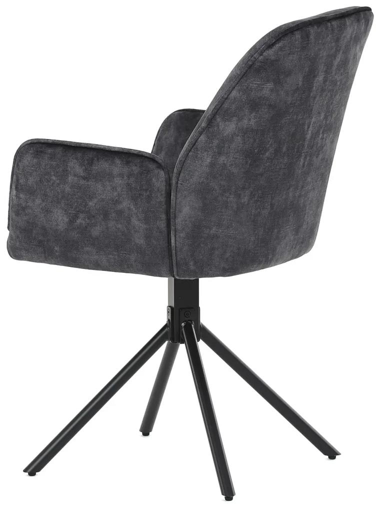 AUTRONIC Židle jídelní a konferenční, černá látka v dekoru žíhaného sametu, kovové černé nohy