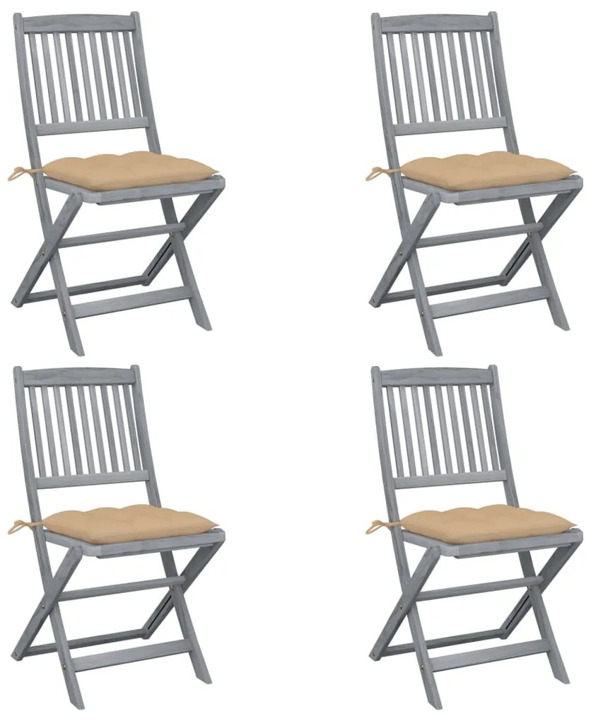 3064581 vidaXL Skládací zahradní židle s poduškami 4 ks masivní akáciové dřevo