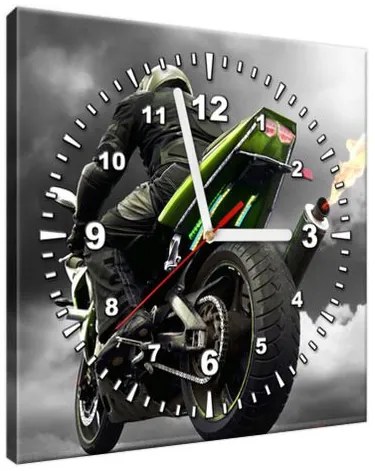 Tištěný obraz s hodinami Rychlá motorka s plamenem 30x30cm ZP1383A_1AI