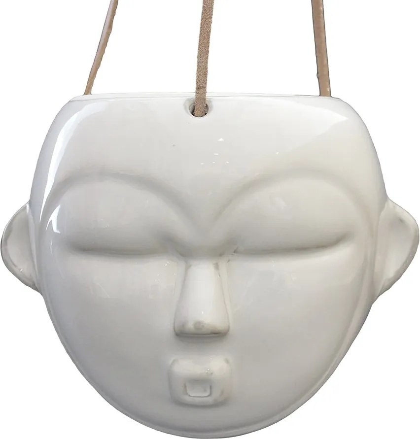 PRESENT TIME Sada 3 ks Bílý závěsný květináč Mask Round 13 × 18,4 × 15,2 cm, 66 cm