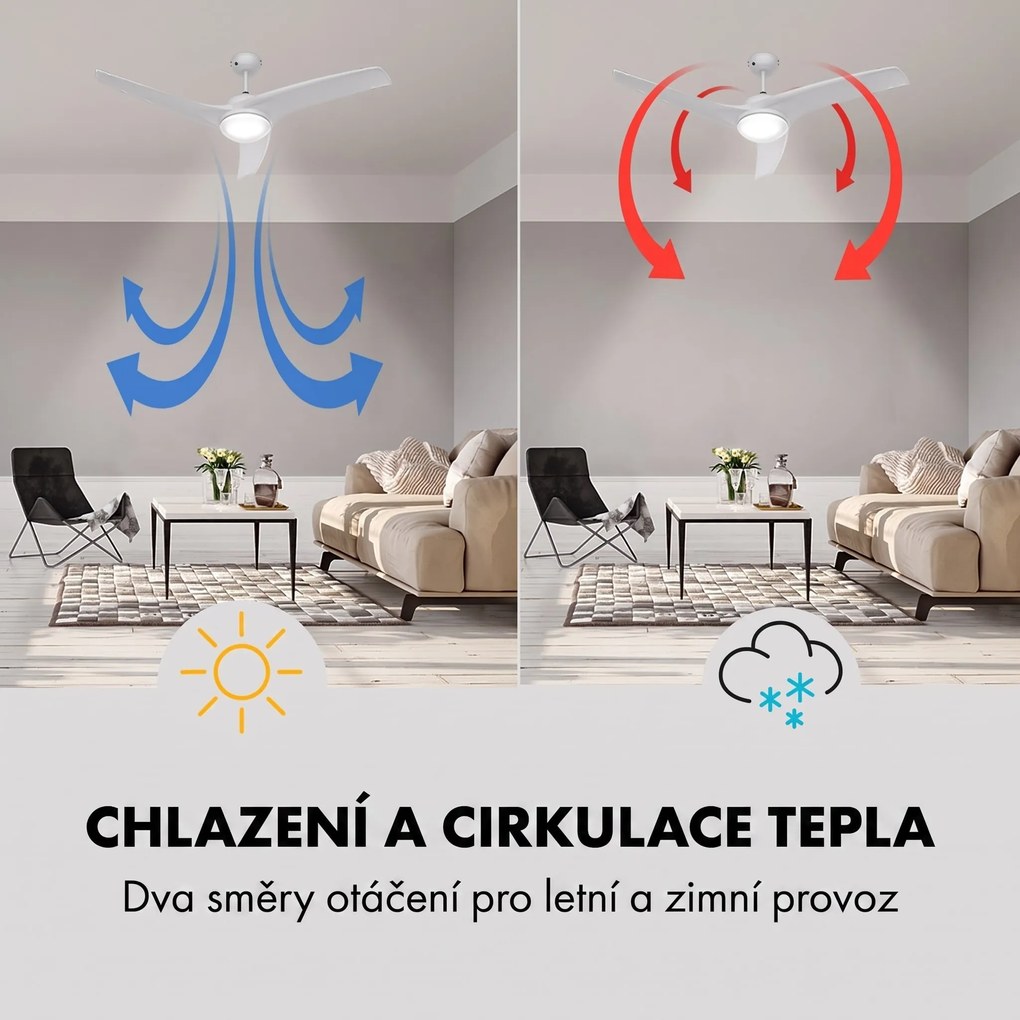 Klarstein Figo, bílý, stropní ventilátor, 52 ", 55 W, stropní lampa, 2 x 42 W, dálkový ovladač