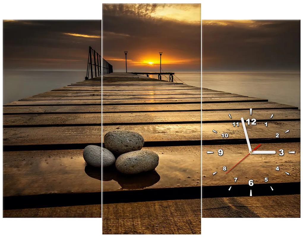 Gario Obraz s hodinami Nádherné ráno při molu - 3 dílný Rozměry: 100 x 70 cm