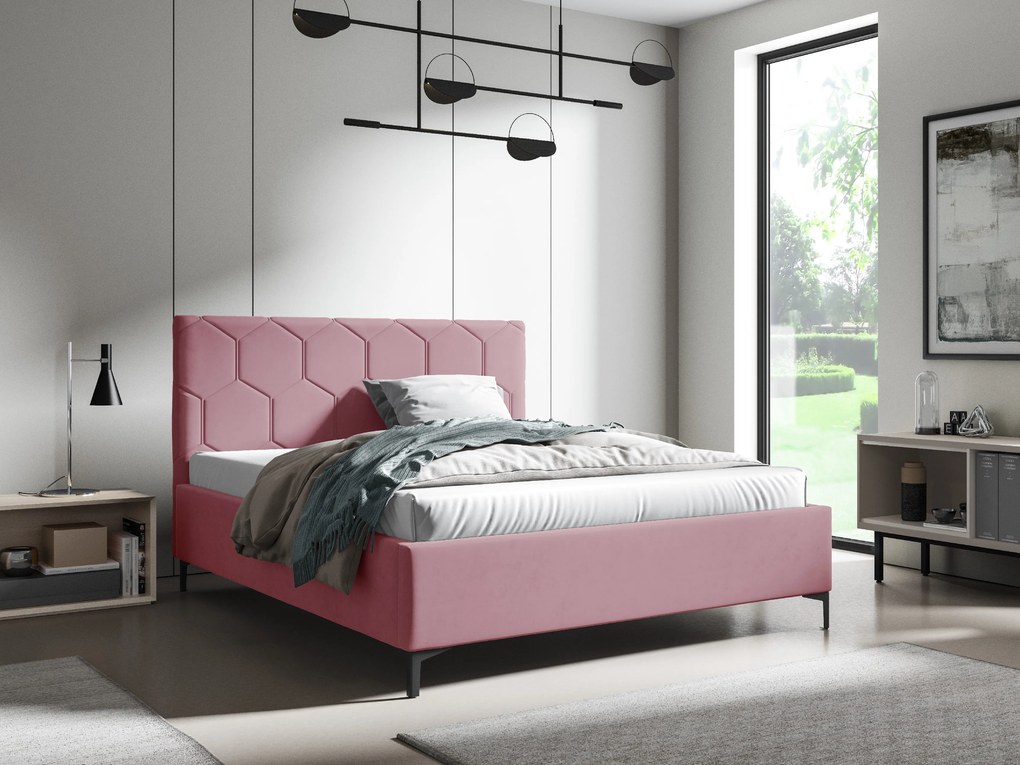 Eka Čalouněná postel MEDOX+ 140x200 cm Barva látky Trinity: (2310) Růžová, Úložný prostor: S kovovým rámem úložného prostoru